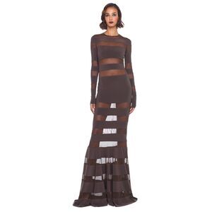 Norma Kamali | Dresses | Nwt Norma Kamali Long Sleeve Spliced Meshstriped Fishtail Gown ...